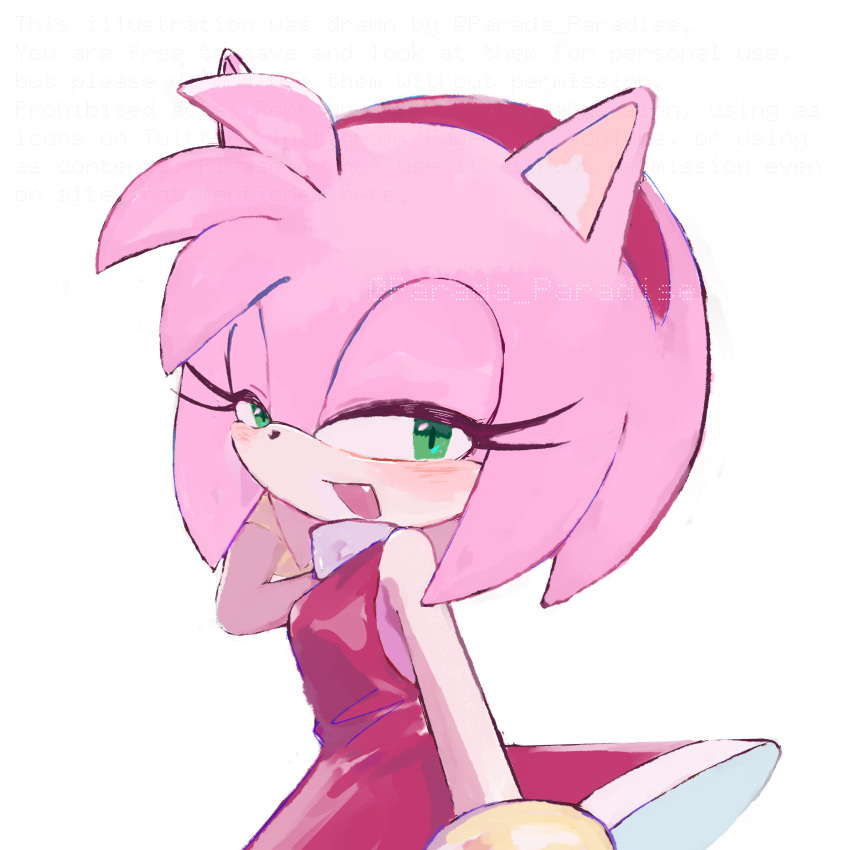 Safebooru - 1girl :d absurdres amy rose animal ears animal nose bracelet dress fang furry furry ...