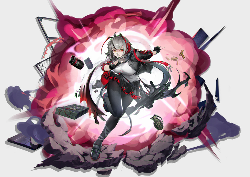 Safebooru - 1girl absurdres antenna hair arknights black gloves black jacket black pantyhose ...