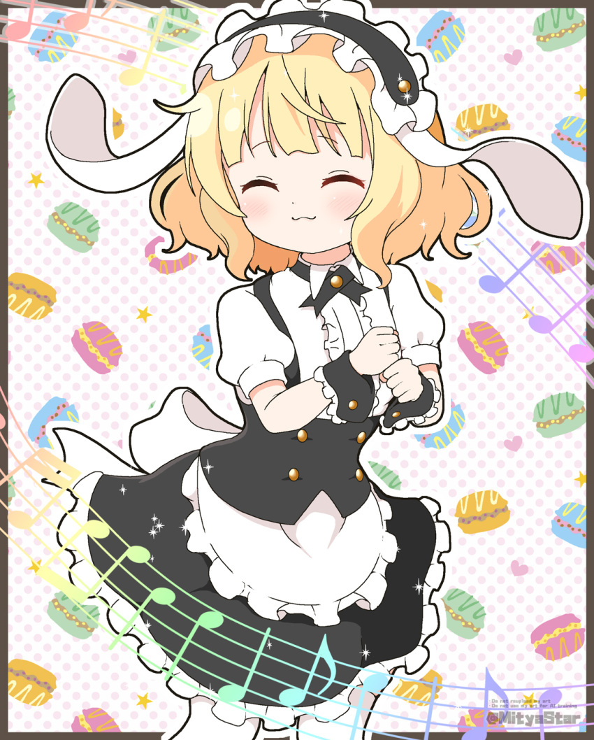 Safebooru - 1girl :3 animal ears apron beamed eighth notes black border ...