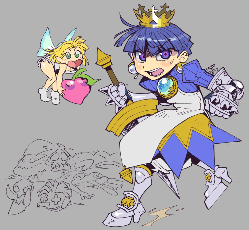 Safebooru - 2girls arlia armor armored boots blonde hair boots caliginousarts chest jewel crown ...