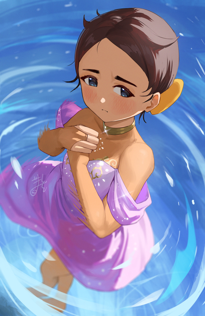 Safebooru - 1girl absurdres blue background blue eyes blush bow brown hair closed mouth ...