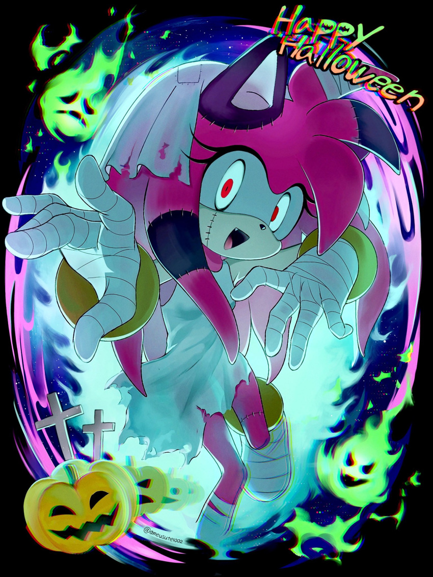 Safebooru - 1girl :d alternate costume ameusute1002 amy rose animal ears animal nose bandages ...