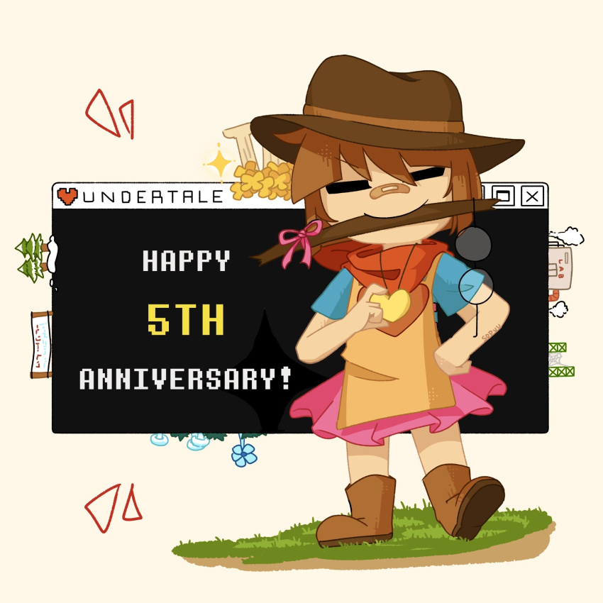 Safebooru - 1other 2020 2d ambiguous gender anniversary apron bandaid ...