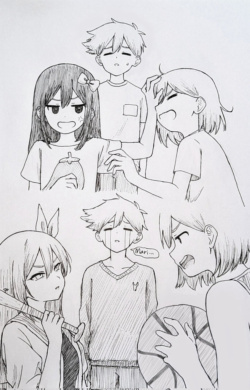 Safebooru - 1girl 2boys aged down anger vein antenna hair aubrey (faraway) (omori) aubrey (omori ...