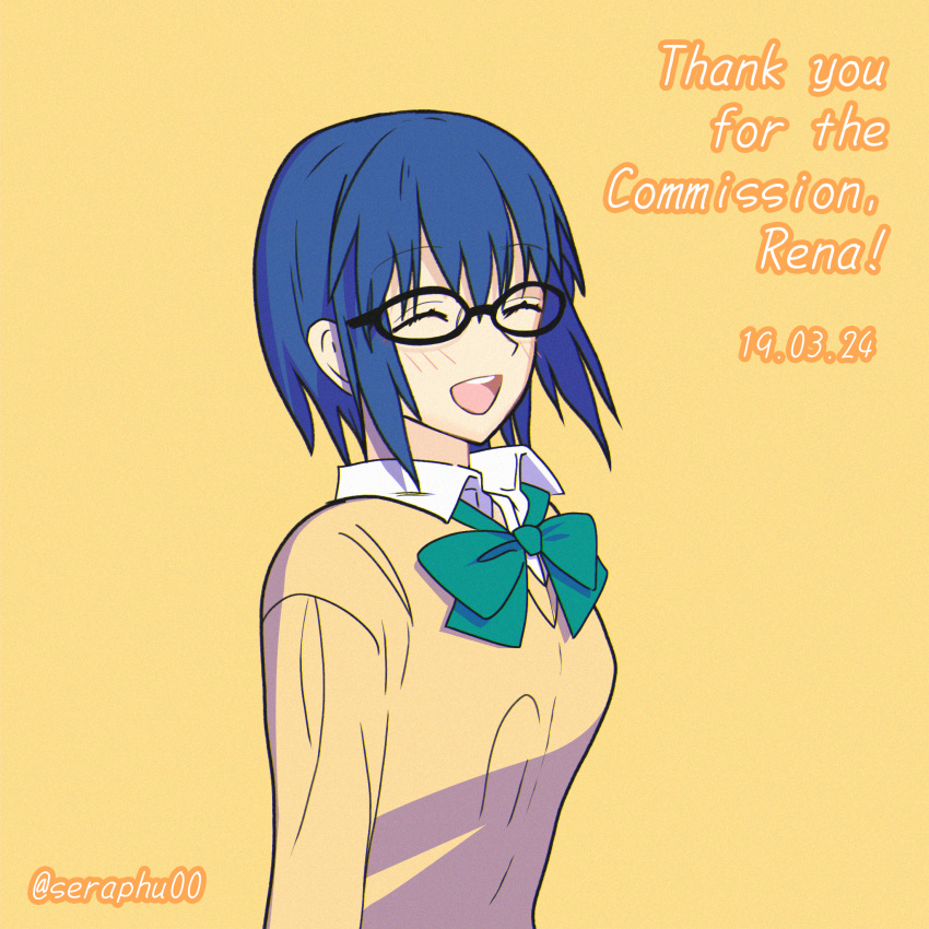 Safebooru - 1girl blue eyes blue hair blush bow breasts ciel (tsukihime) commission dated ...