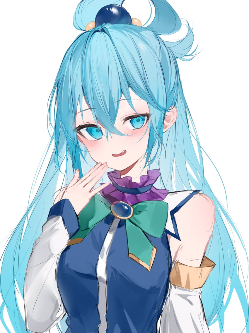 Safebooru - 1girl aqua (konosuba) bangs blue dress blue eyes blue gemstone blue hair blush bow ...