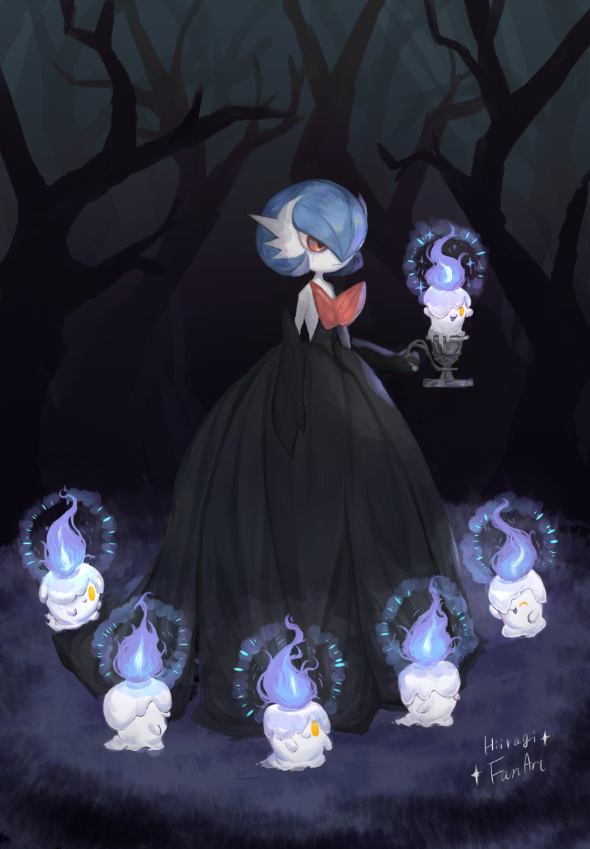 Safebooru - ^ ^ alternate color artist name bare tree blue hair candle ...