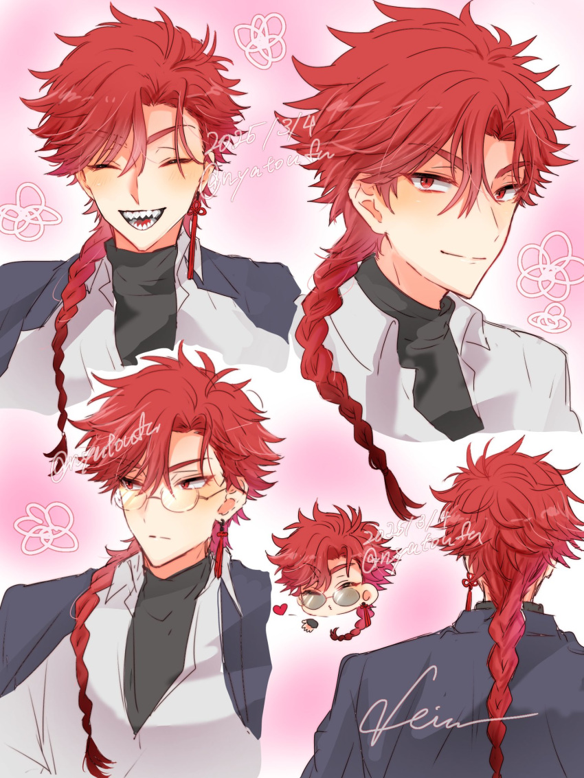 Safebooru - 1boy :d ^ ^ artist name bespectacled black shirt blush ...