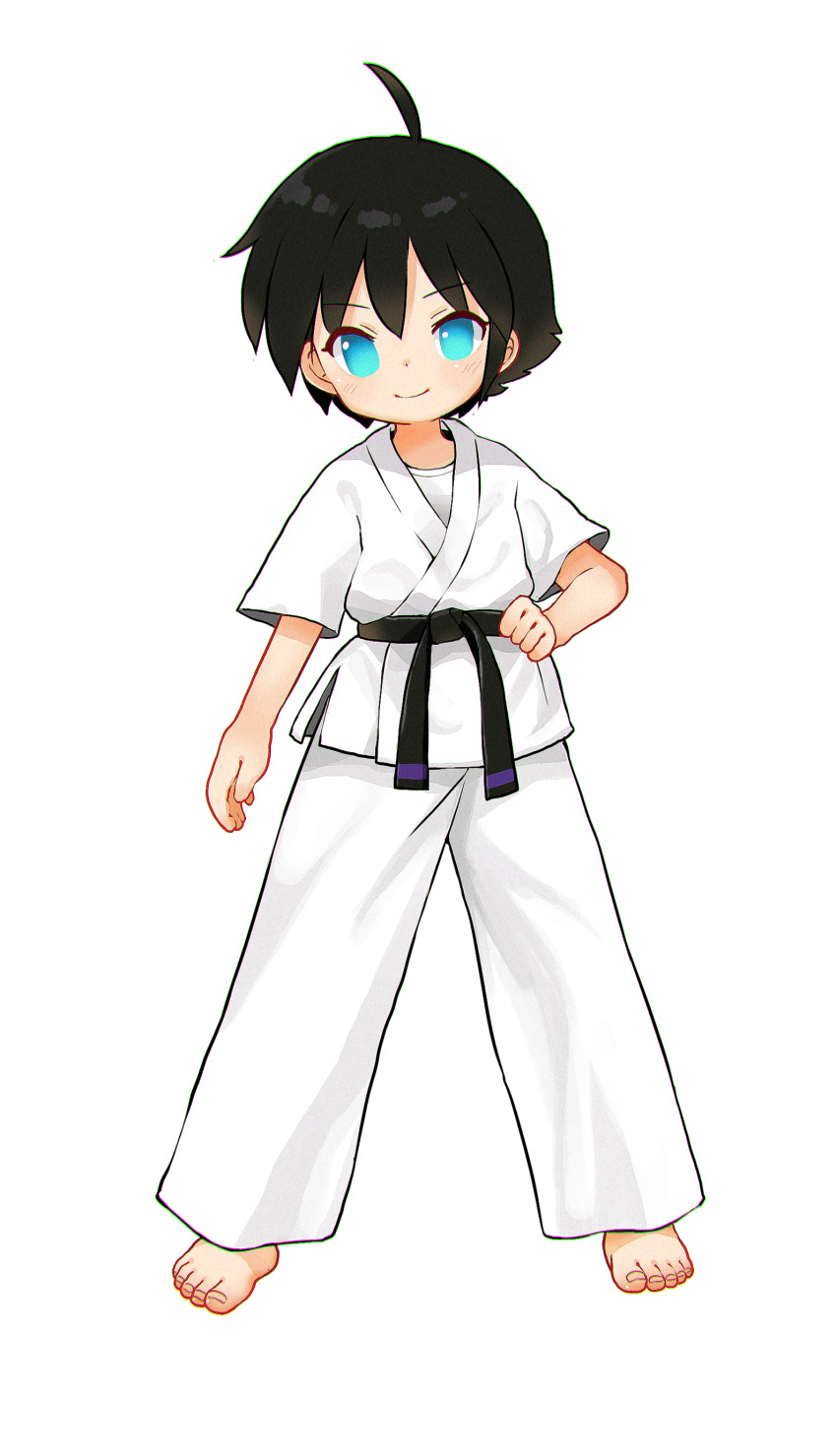 Safebooru - 1girl absurdres ahoge barefoot belt black belt black hair blue eyes chinese ...