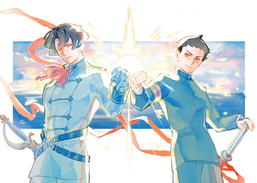 Safebooru - 2boys absurdres ace attorney arm up armband ascot belt ...