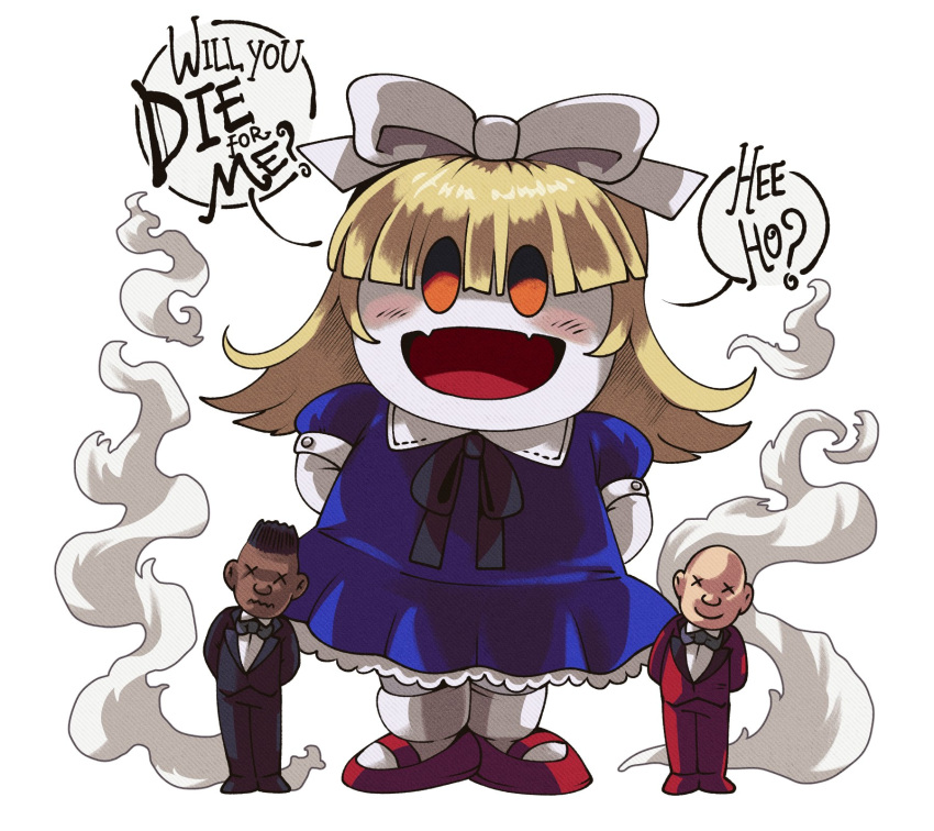 Safebooru - 1girl 2boys :d alice (megami tensei) alice (megami tensei) (cosplay) arms behind ...