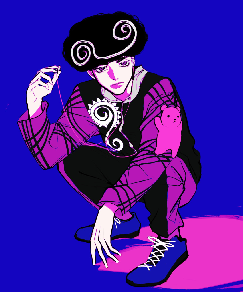 Safebooru - black hair black pants blue background blue boots boots ...