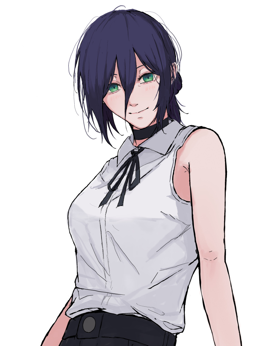 Safebooru - 1girl absurdres black choker blue hair chainsaw man choker closed mouth commentary ...