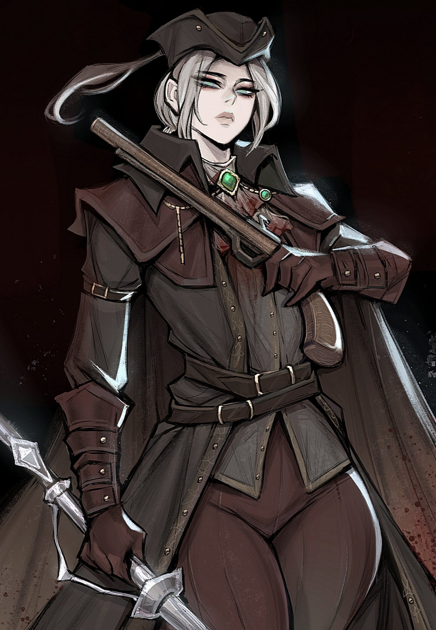 Safebooru - 1girl belt black belt black hat black jacket blood blood on clothes bloodborne ...