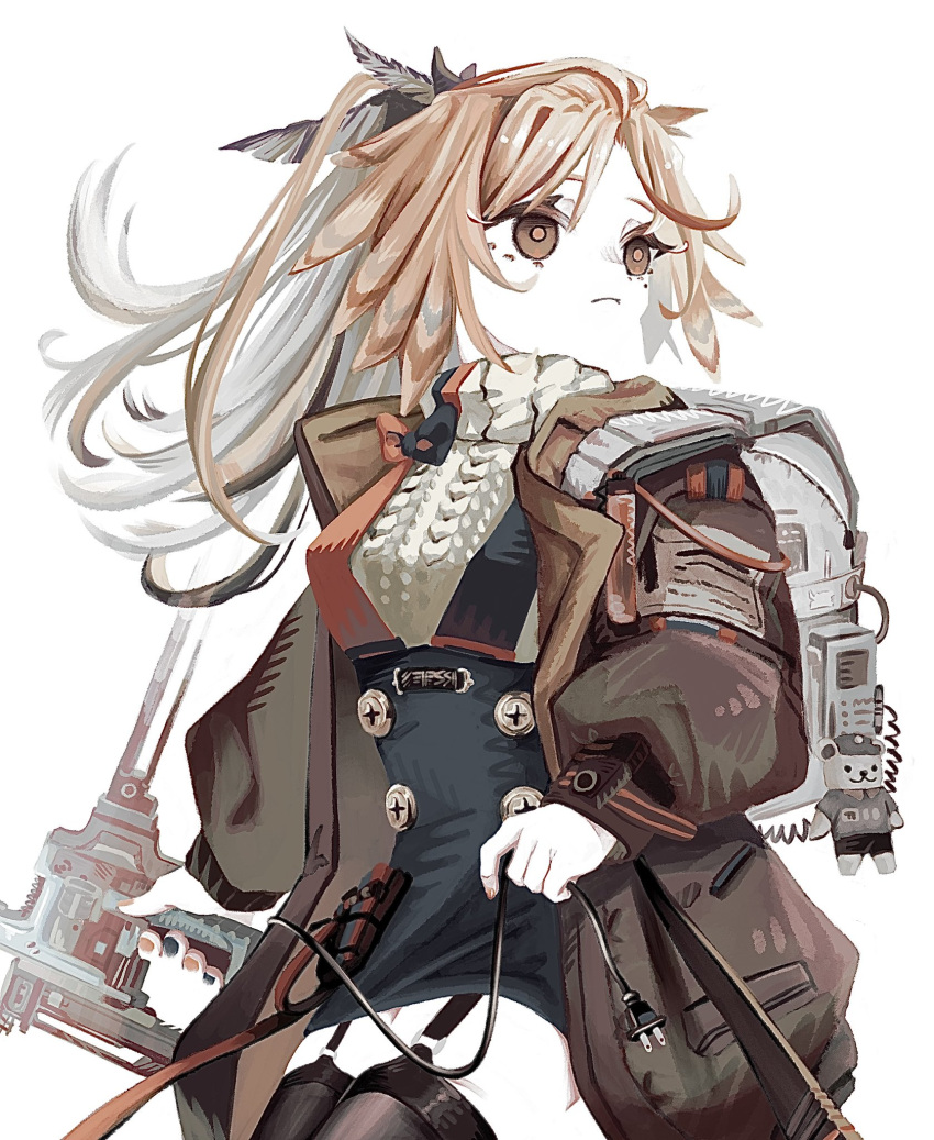 Safebooru - 1girl aran sweater arknights backpack bag bag charm bangs black thighhighs brown ...