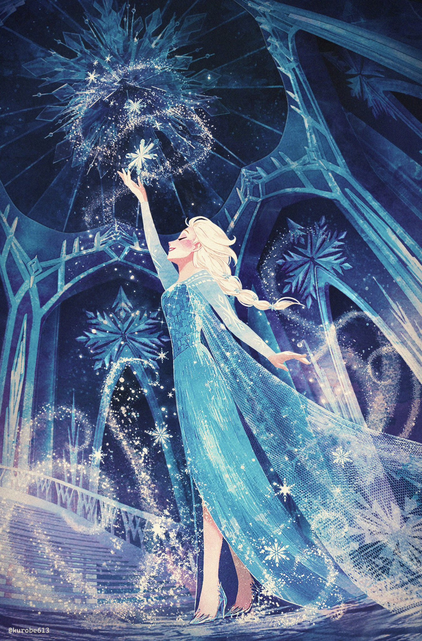 Safebooru - 1girl arm up blonde hair blue dress blush braid braided ...