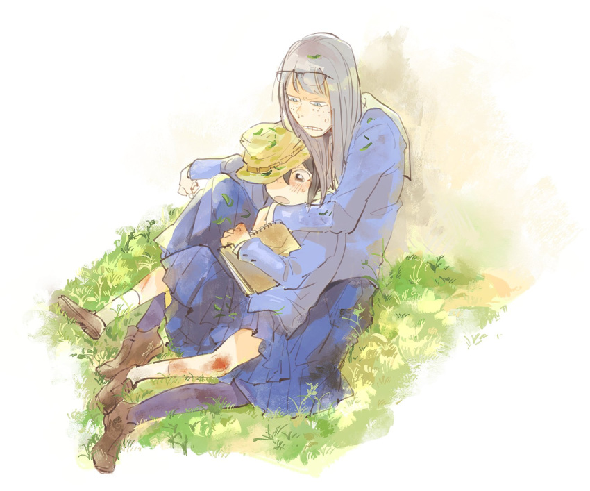 Safebooru - 2girls asakusa midori asymmetrical bangs black hair blush boonie hat camouflage hat ...