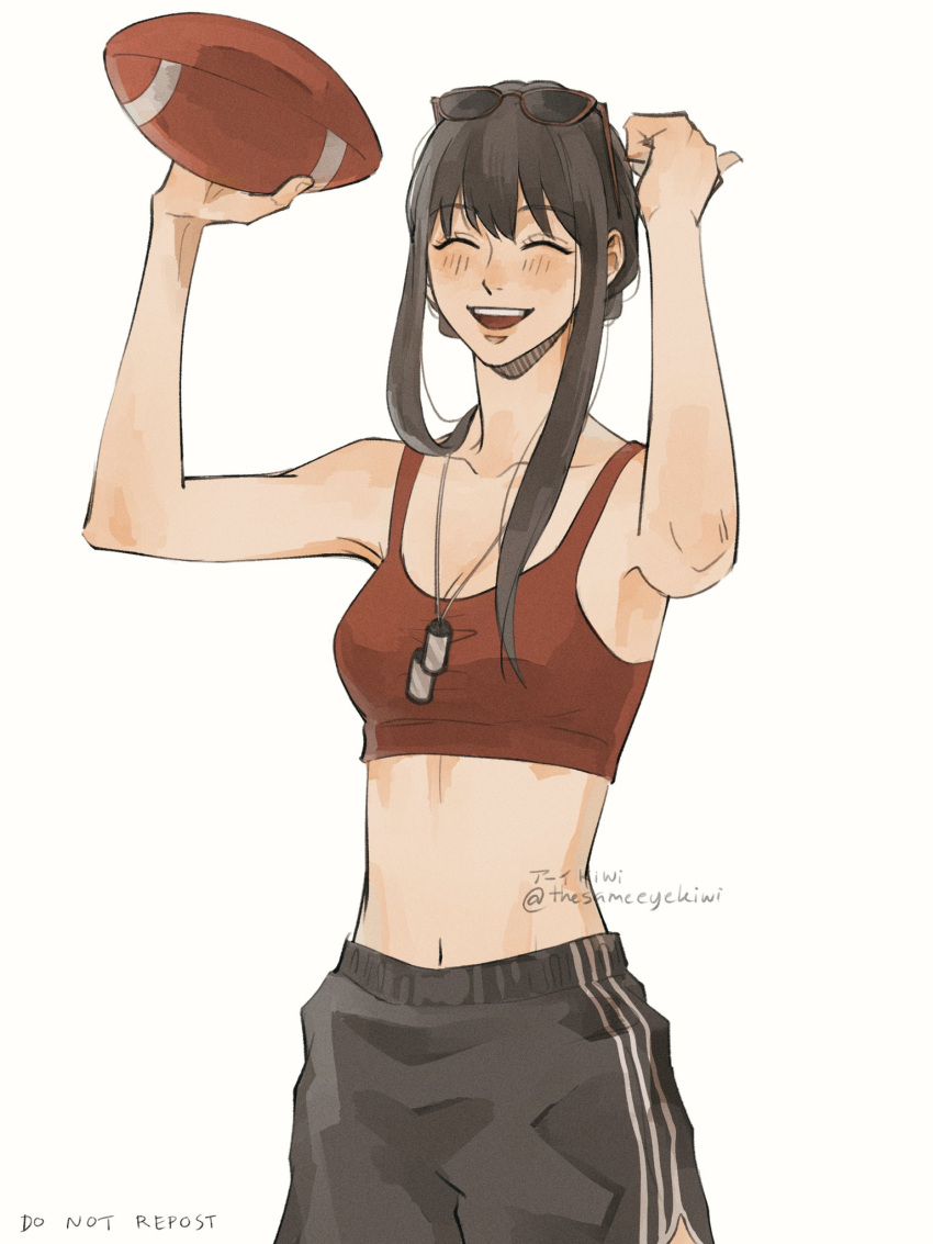 Safebooru - 1girl ^ ^ black hair black shorts blush closed eyes commentary eyewear on head hair ...