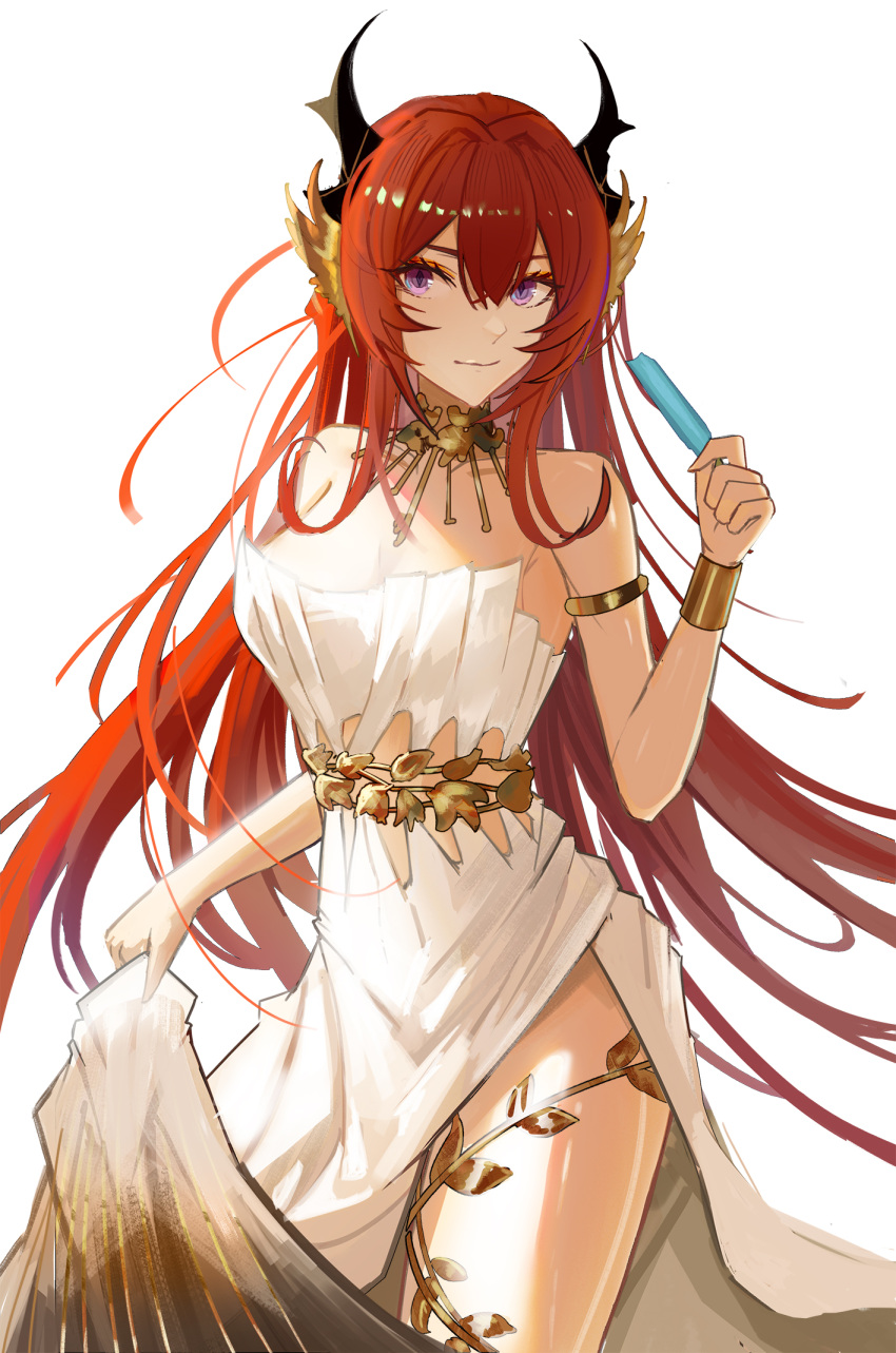 Safebooru - 1girl arknights bare shoulders black horns bracelet clothes lift collar demon horns ...