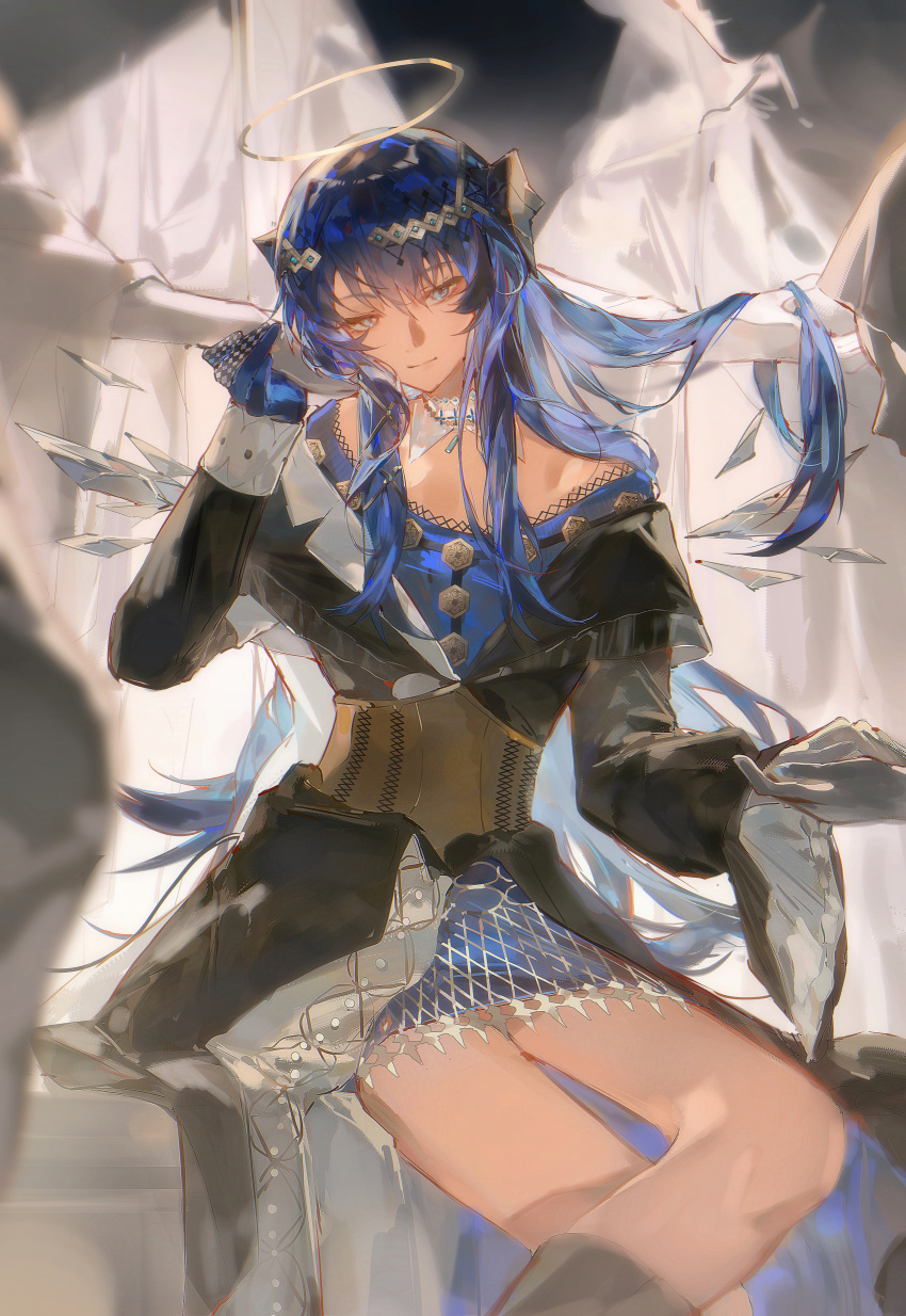 Safebooru - 1girl 4others absurdres adjusting hair ambience synesthesia arknights black dress ...