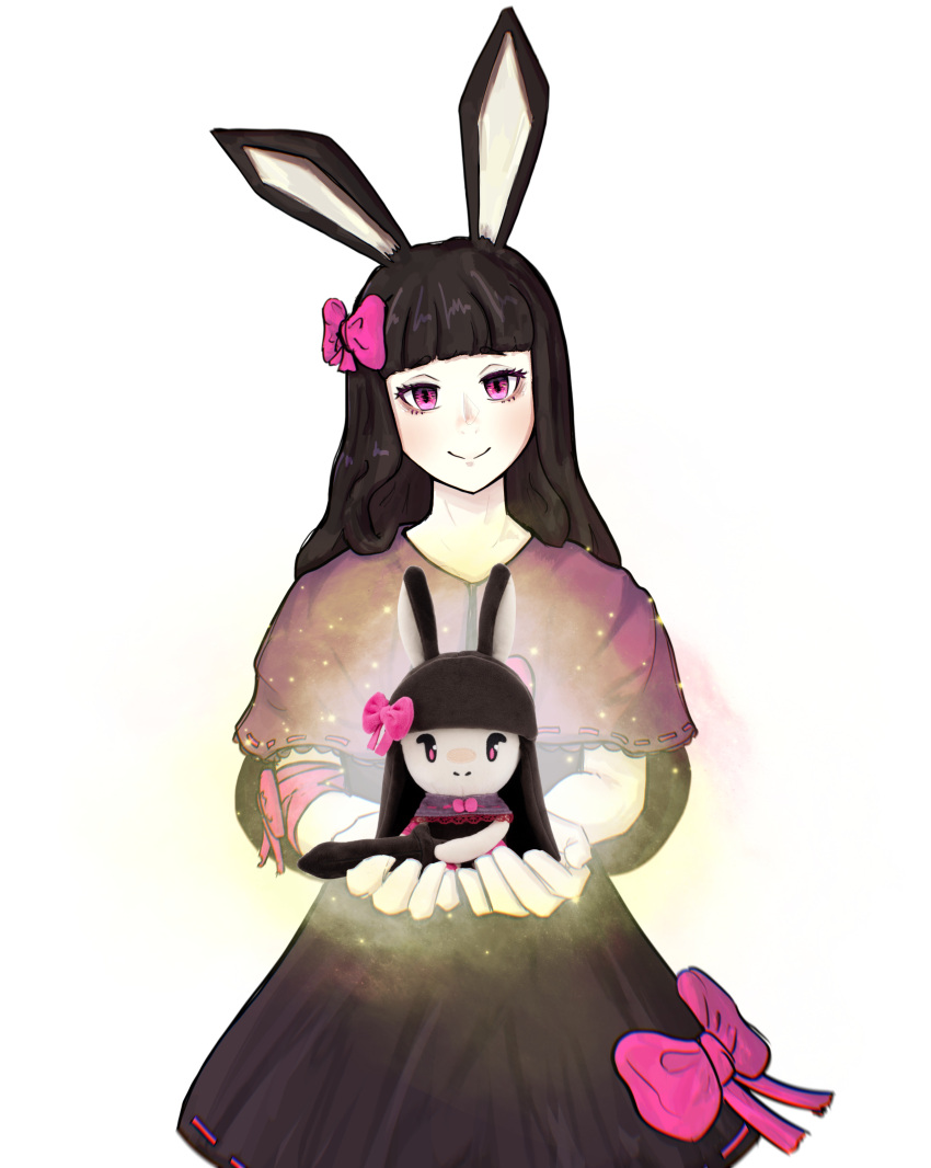 Safebooru - 1girl absurdres animal ears black dress black hair blunt bangs bow capelet ...