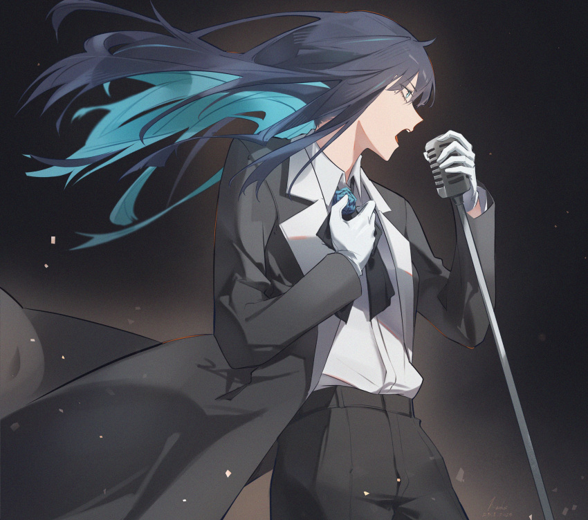 Safebooru - 1girl ado (utaite) black background black coat black gloves ...