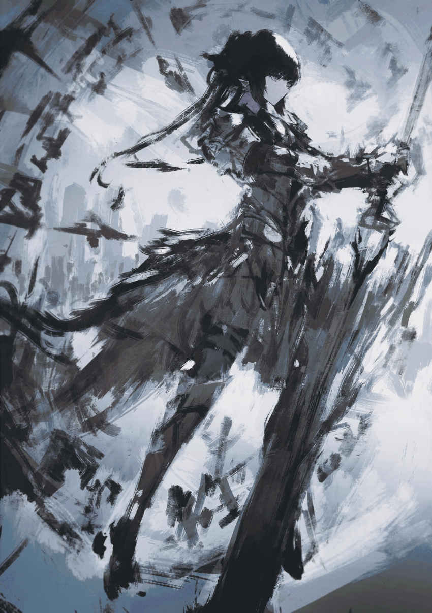 Safebooru - 1girl absurdres armor black hair closed mouth expressionless full body highres ...