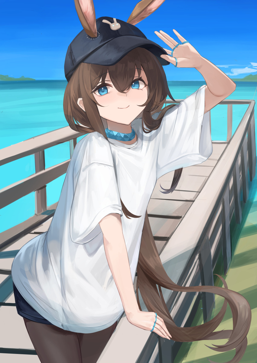 Safebooru - 1girl absurdres adjusting clothes adjusting headwear amiya (arknights) animal ears ...