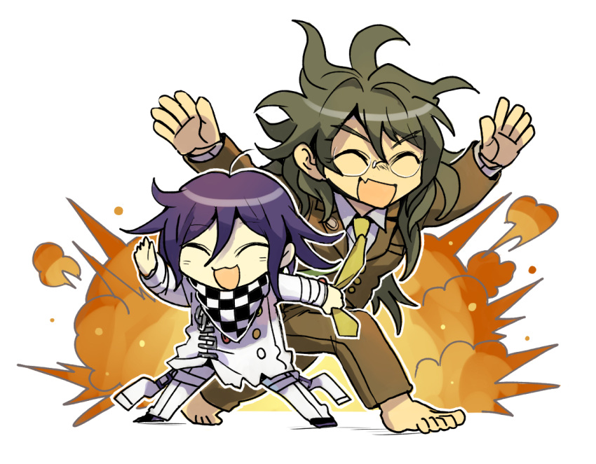 Safebooru - 2boys arm up barefoot chibi chibi only closed eyes clothes ...