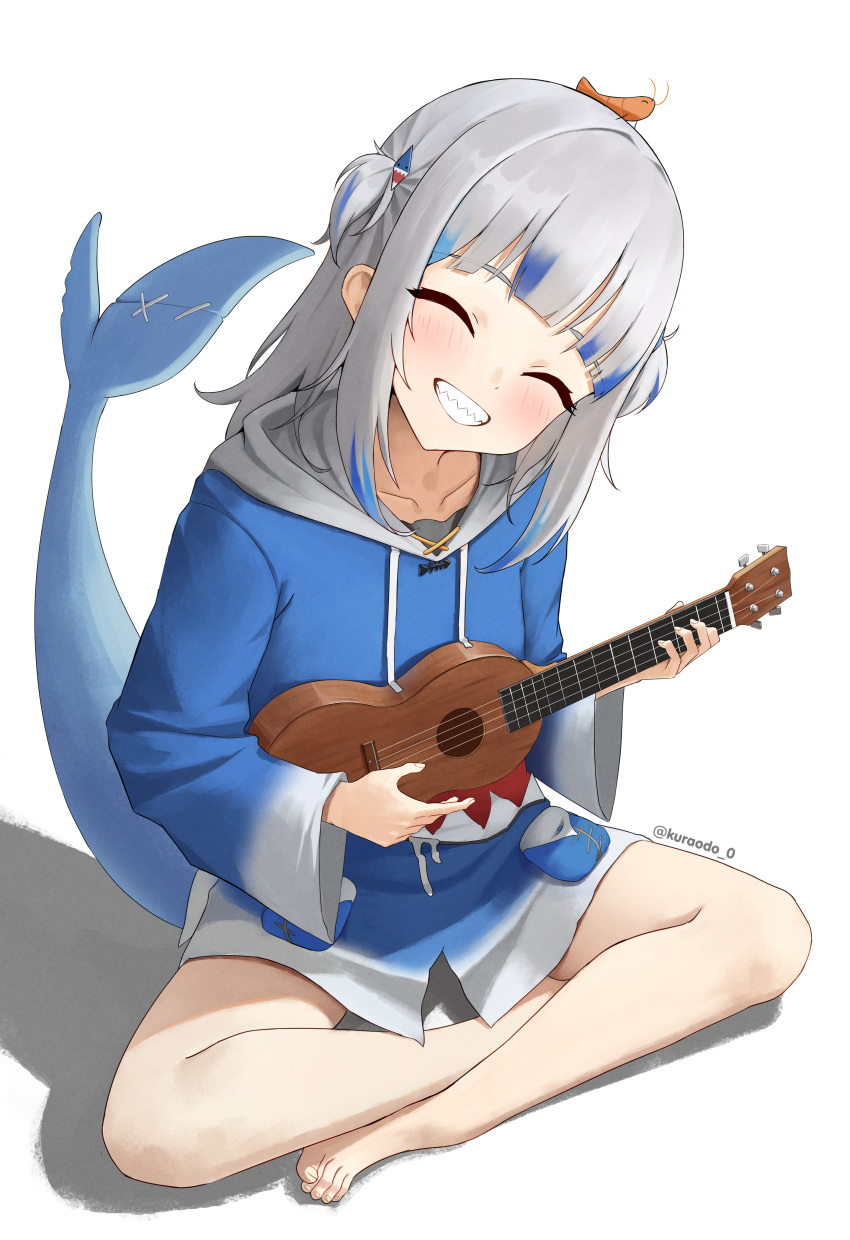 Safebooru - 1girl ^ ^ absurdres animal costume bare legs barefoot blue hair blue hoodie blunt ...