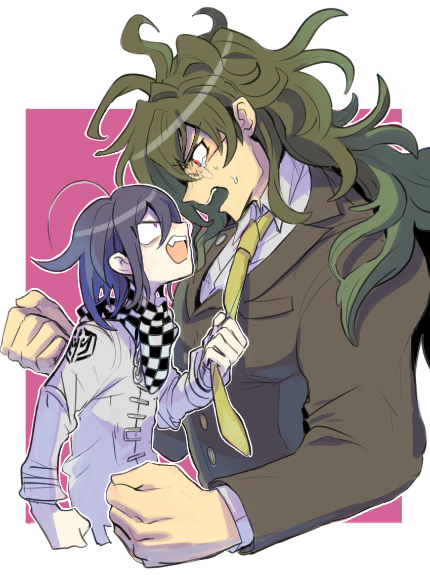 Safebooru - 2boys blush brown jacket checkered clothes checkered scarf ...