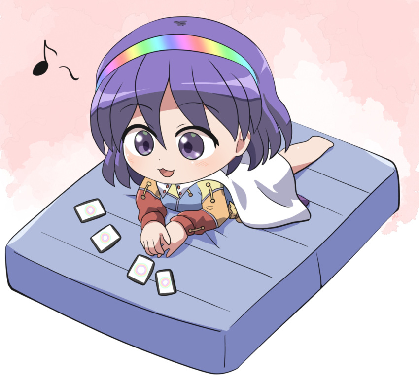 Safebooru - 1girl :3 :d ability card (touhou) barefoot blush cape chibi ...