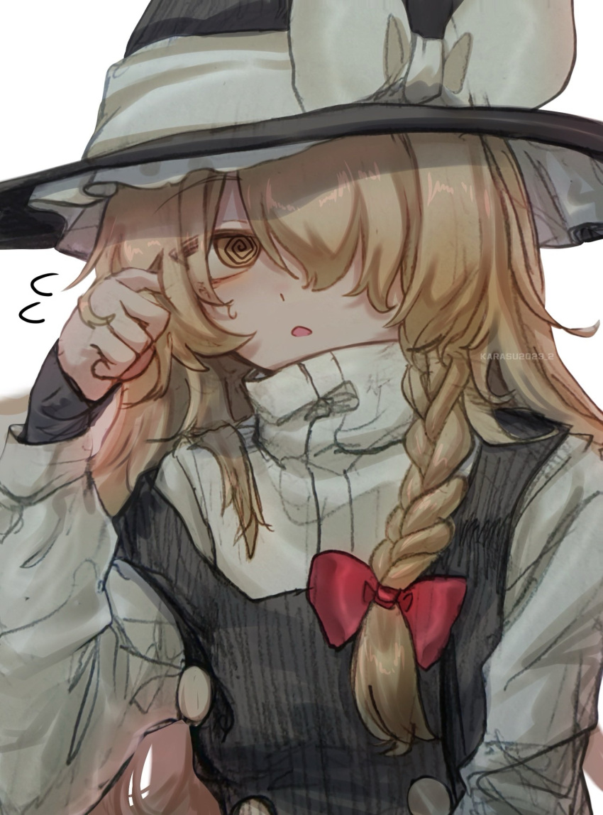 Safebooru - 1girl @ @ black vest blonde hair braid hair ribbon hat highres karasu2020 8 kirisame ...