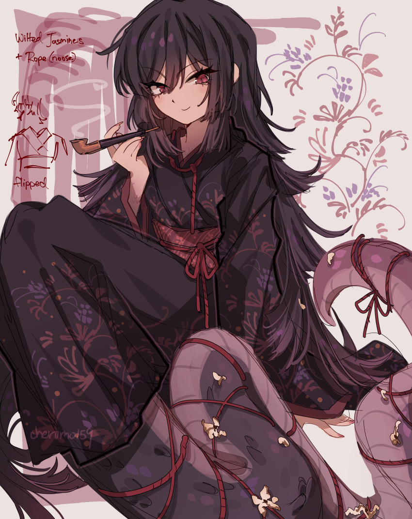 Safebooru - 1girl absurdres black hair black kimono cheromo159 english ...
