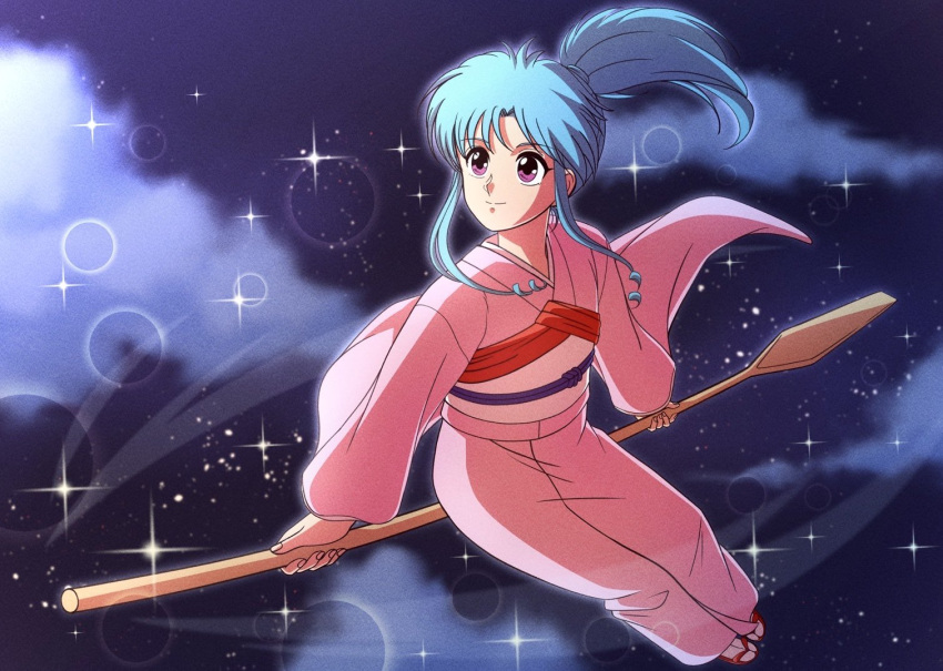 Safebooru - 1girl blue hair botan (yu yu hakusho) closed mouth clouds ...