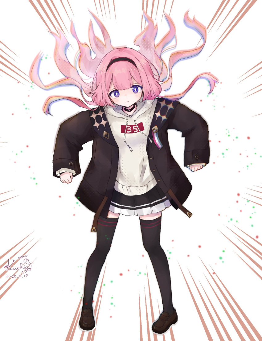 Safebooru - 1girl 1st-mn black collar black hairband black jacket black skirt black thighhighs ...