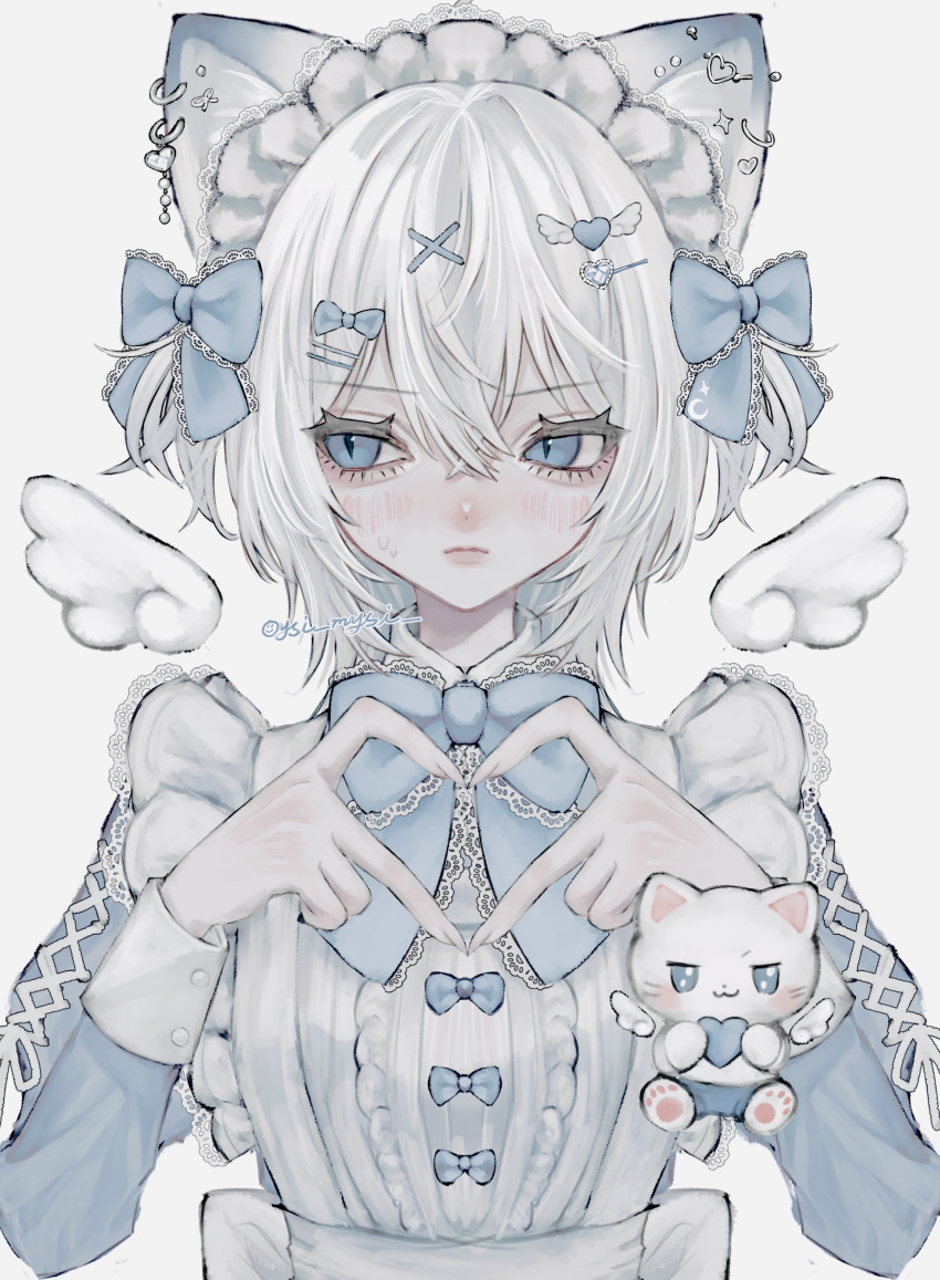 Safebooru - 1girl absurdres animal ears apron blue bow blue bowtie blue eyes blue sleeves blush ...