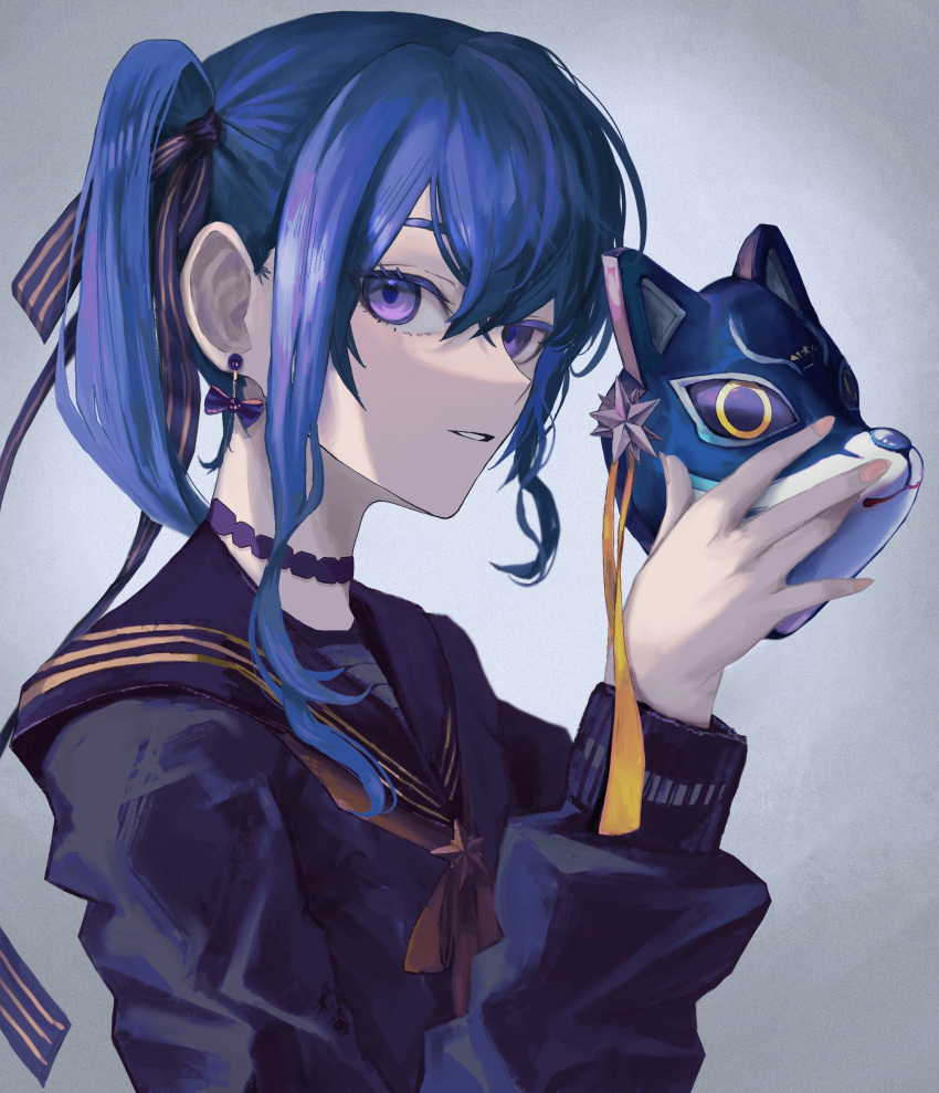 Safebooru - 1girl black ribbon black serafuku black shirt blue hair bow ...