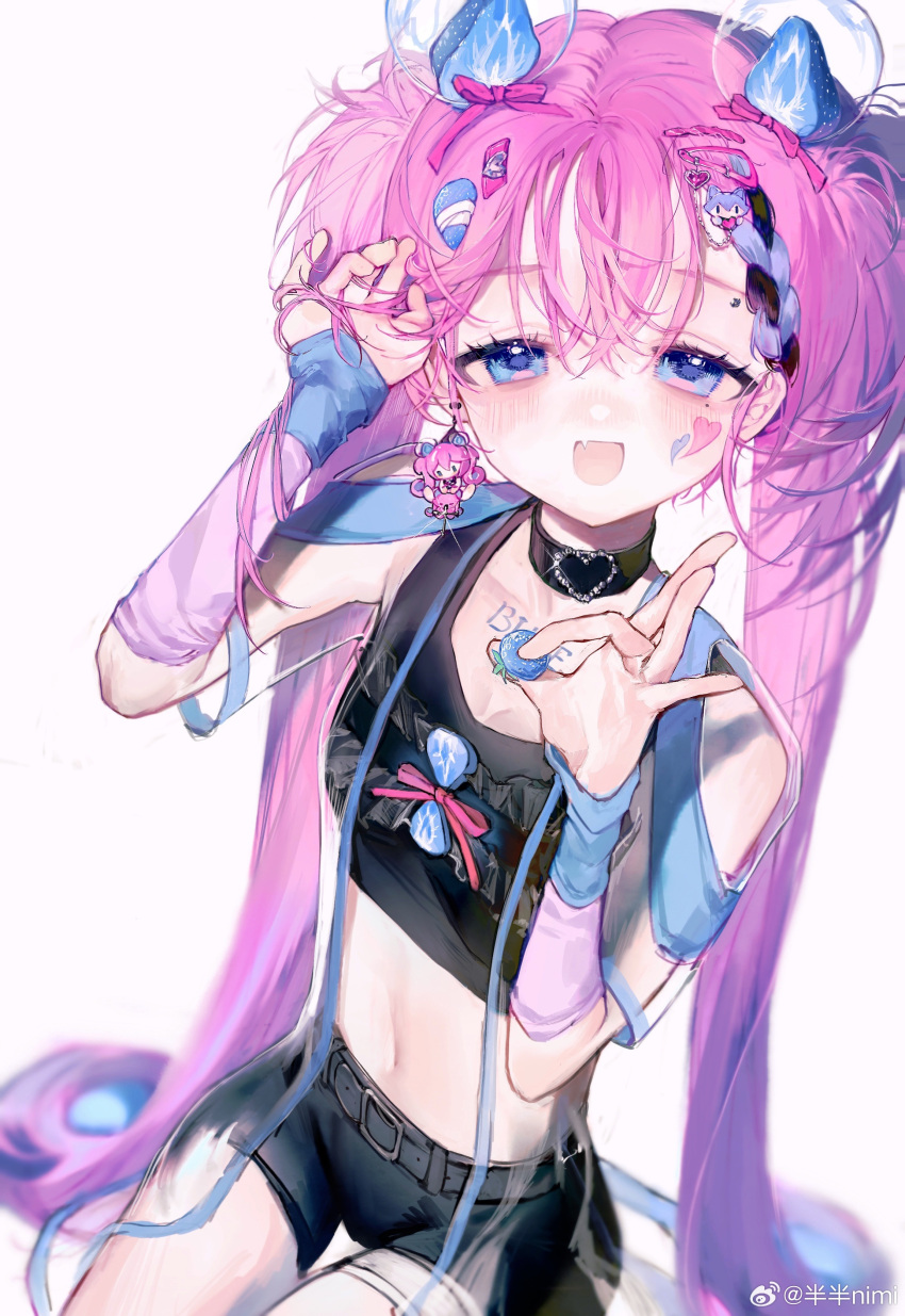 Safebooru - 1girl absurdres banbanimi bandaid bandaid on face black shorts blue eyes blush ...