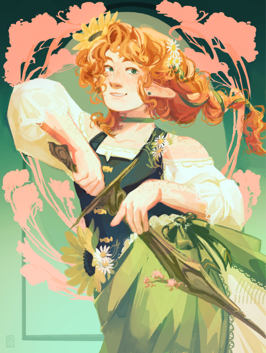 Safebooru - 1girl applestruda body freckles braid choker curly hair daisy drawing sword dress ...