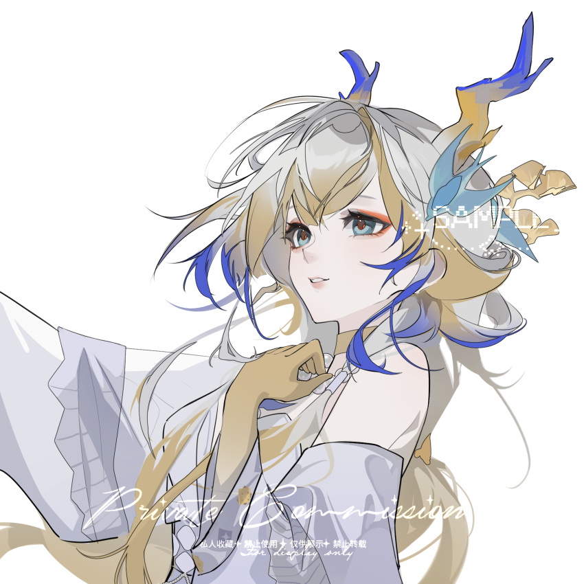 Safebooru - 1girl ambience synesthesia aqua eyes arknights bare shoulders blonde hair chinese ...