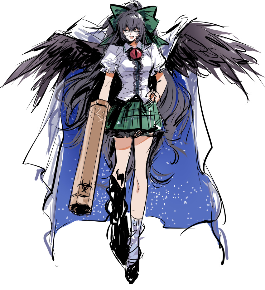 Safebooru - 1girl ^ ^ absurdres arm cannon ashi (dongshi389) asymmetrical footwear bird wings ...