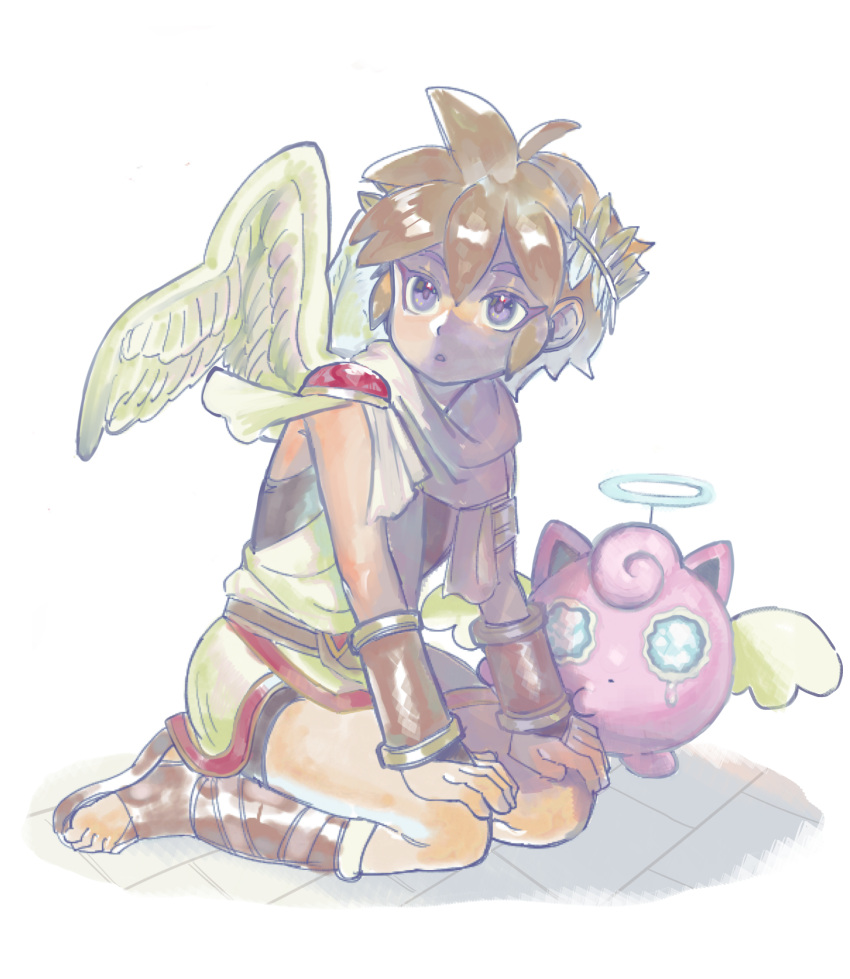 Safebooru - 1boy ahoge angel angel wings bike shorts brown hair dancho ...