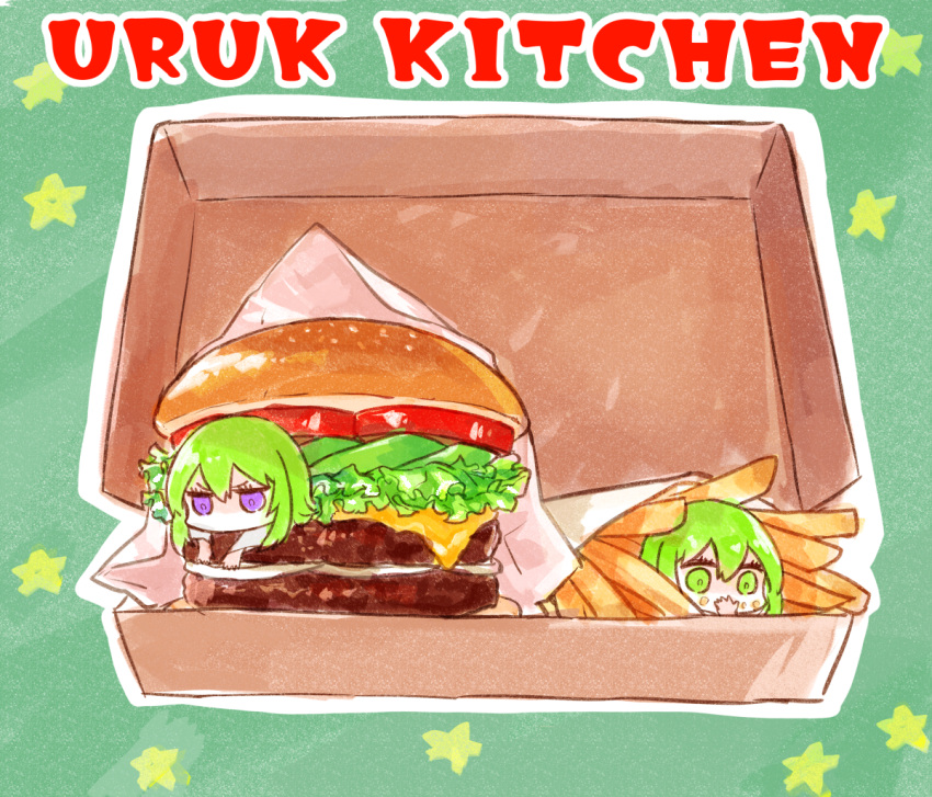 Safebooru - 1boy 1other androgynous burger cheese chibi commentary ...