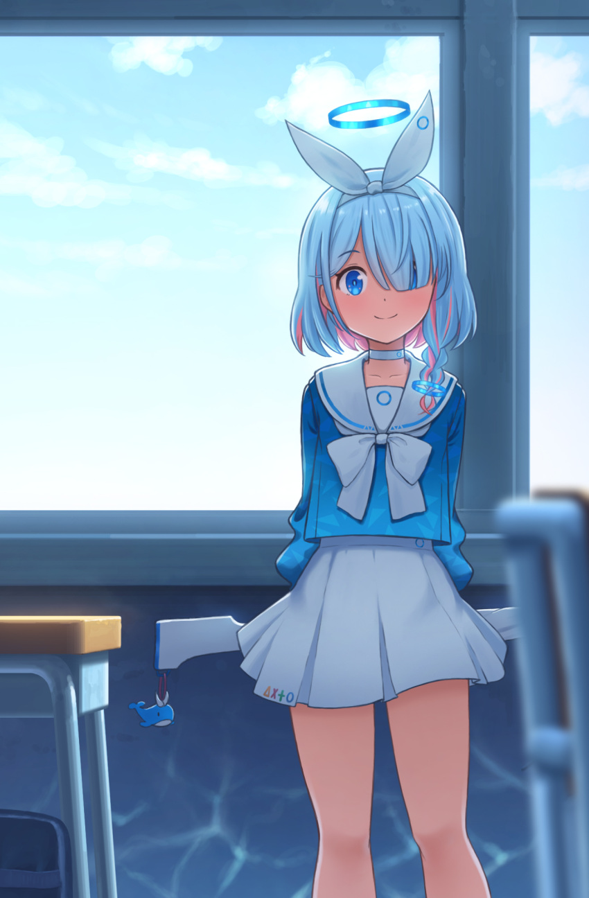 Safebooru - 1girl aqua eyes aqua hair arms behind back arona (blue archive) blue archive blue ...