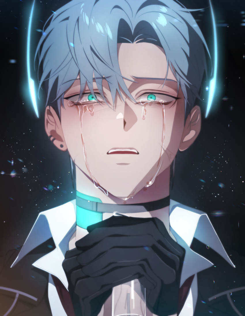 Safebooru - 1boy alien stage alternate costume aqua eyes black choker black gloves choker ...