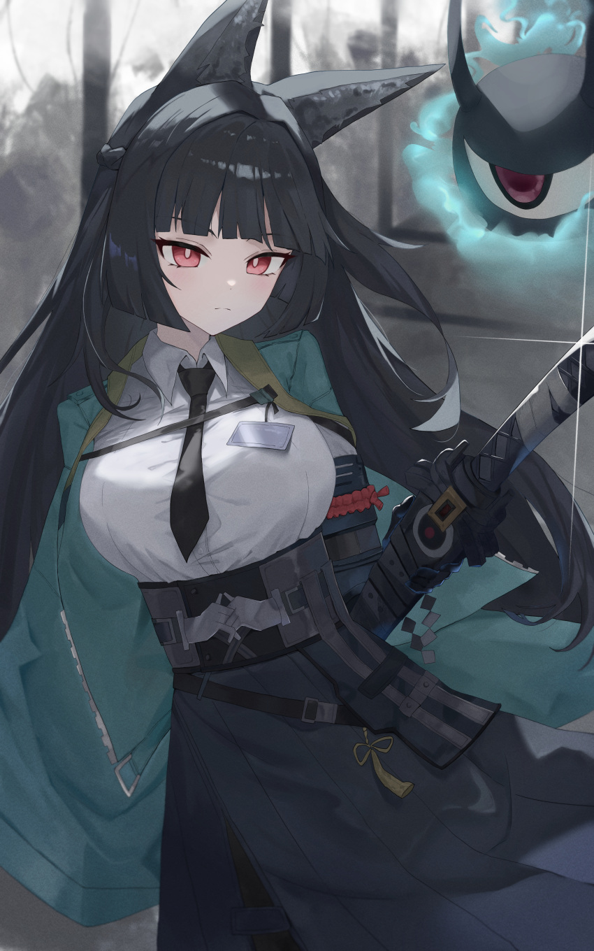 Safebooru - 1girl absurdres animal ears belt black belt black hair black necktie black skirt ...