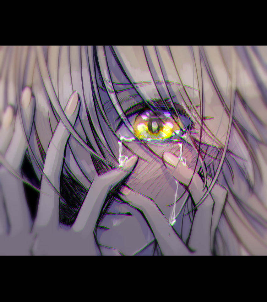 Safebooru - 2girls absurdres black hair blonde hair blush crying eye reflection hair over one ...