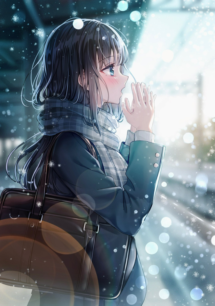 Safebooru 1girl Bag Blue Eyes Blush Highres Holding Long Hair Looking 5875