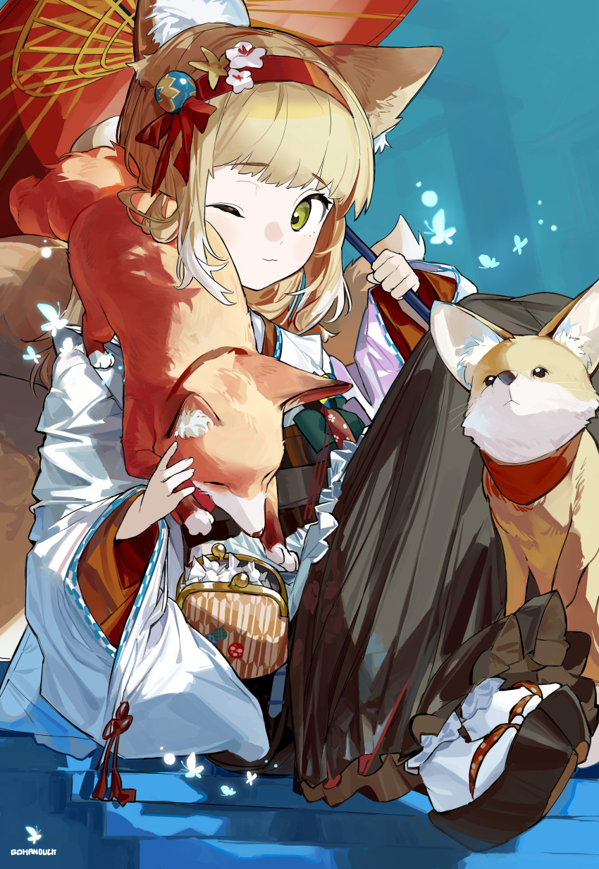 Safebooru - 1girl absurdres animal ears animal on shoulder arknights artist name black hakama ...